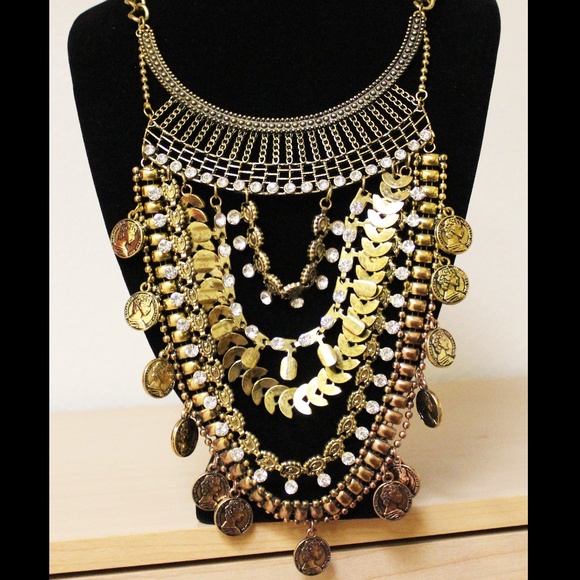 Jewelry | Gold Metallic Rhinestone Bib Necklace | Poshmark